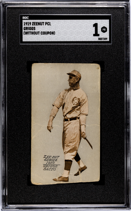 1919 ZEE-NUT ART GRIGGS POOR ZEENUT SET BREAK SGC 1 BASEBALL SACRAMENT ...