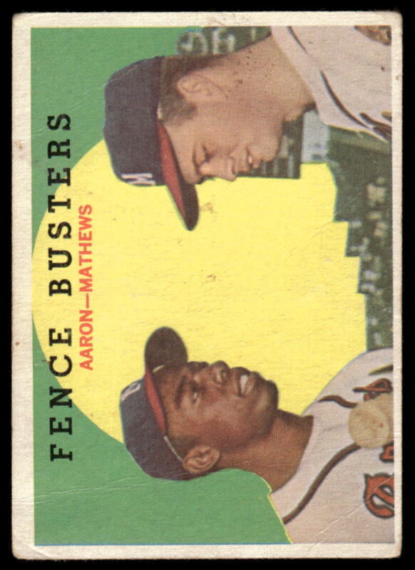 1959 TOPPS HANK AARON 212 GOOD ED MATHEWS FENCE BUSTERS BASEBALL BRAVE ...