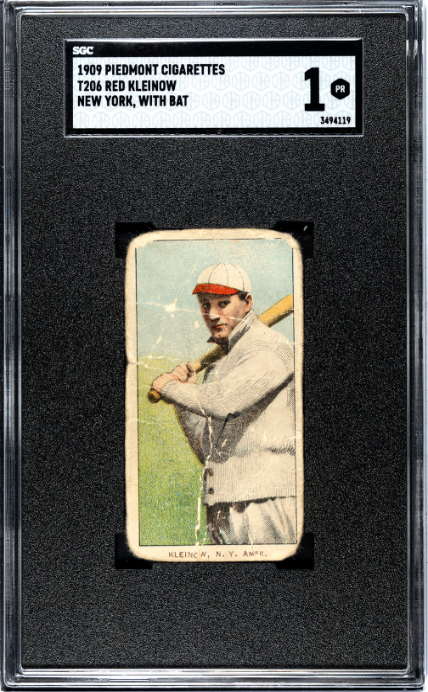 1909 T206 RED KLEINOW PIEDMONT 150 BACK STAMP BATTING SGC 1 NEW YORK H ...